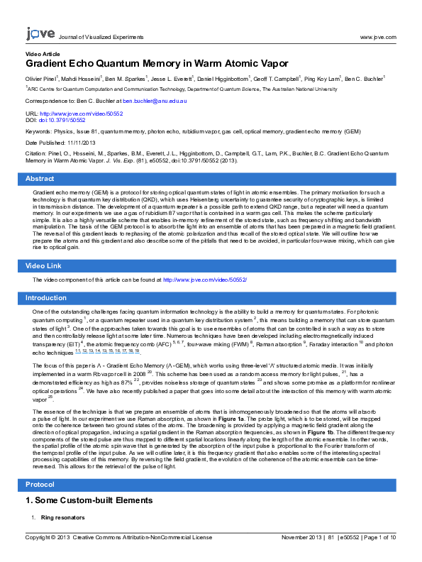 (PDF) Gradient Echo Quantum Memory in Warm Atomic Vapor