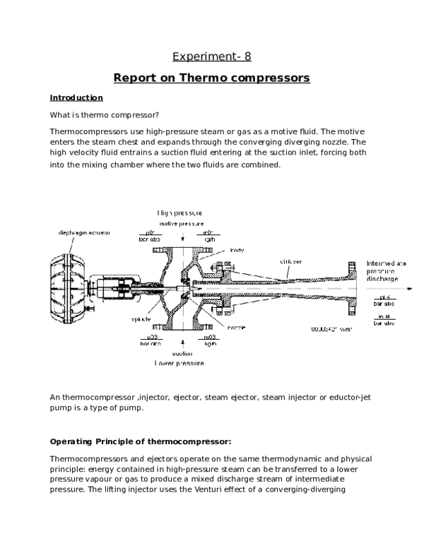 (DOC) Experiment-8 Report on Thermo compressors