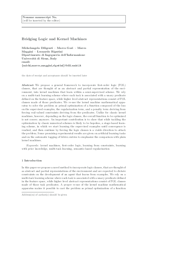 Pdf Bridging Logic And Kernel Machines M Diligenti And Leonardo