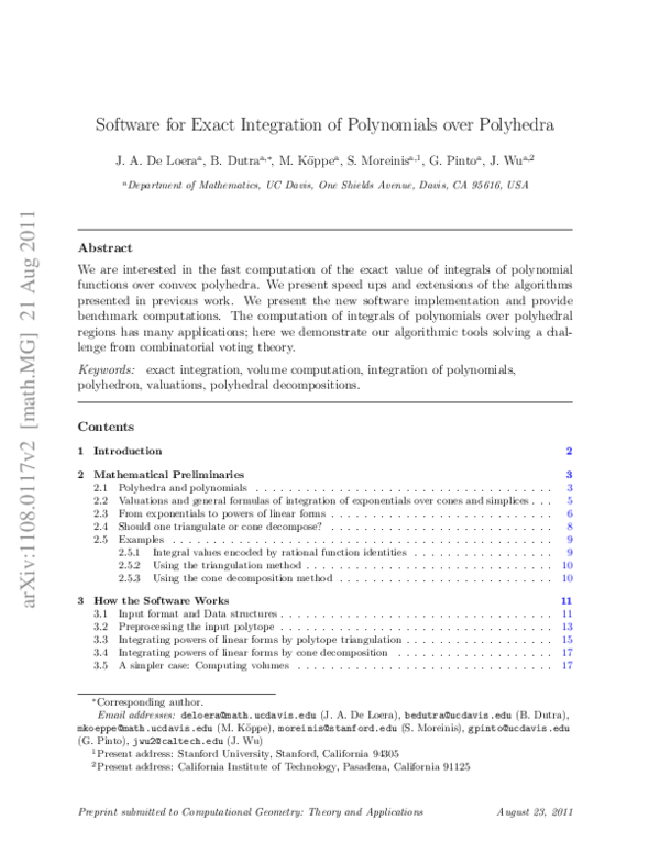 (PDF) Software for exact integration of polynomials over polyhedra