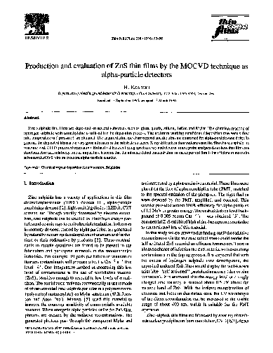 (PDF) Production and evaluation of ZnS thin films by the MOCVD ...