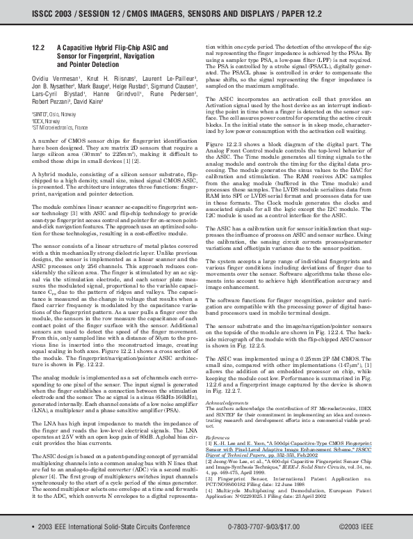 Pdf A Capacitive Hybrid Flip Chip Asic And Sensor For Fingerprint Navigation And Pointer