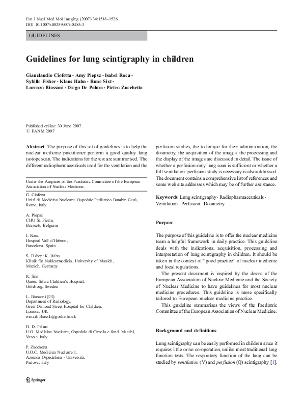 (PDF) Guidelines for lung scintigraphy in children