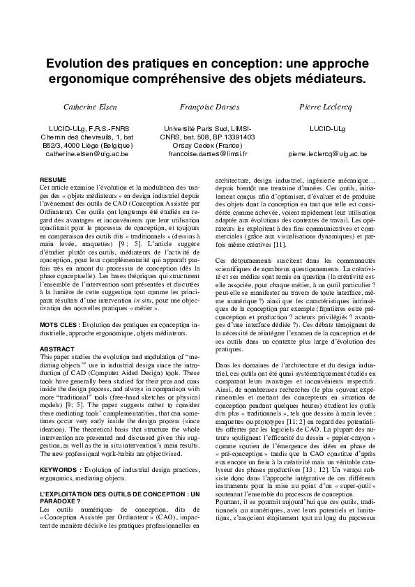 (PDF) Evolution des pratiques en conception | Catherine Elsen ...
