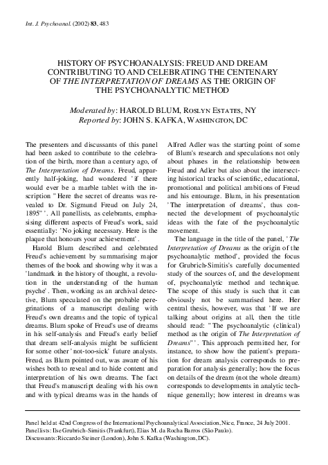 (PDF) HISTORY OF PSYCHOANALYSIS: FREUD AND DREAM CONTRIBUTING TO AND ...