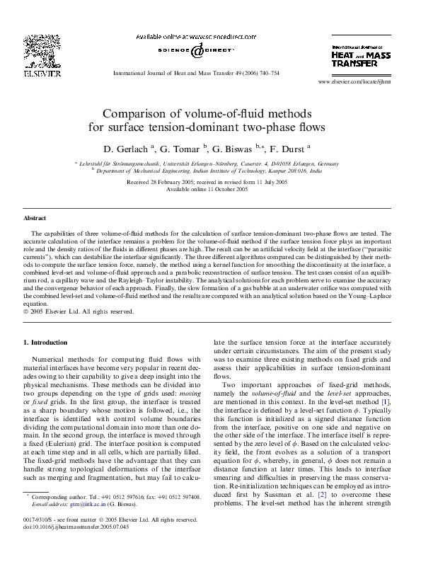 (PDF) Comparison of volume-of-fluid methods for surface tension-dominant two-phase flows