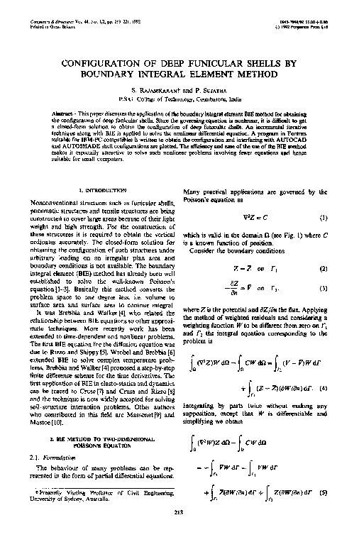 Pdf Configuration Of Deep Funicular Shells By Boundary Integral Element Method