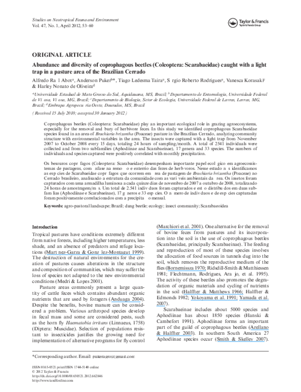 (PDF) Abundance and diversity of coprophagous beetles (Coleoptera ...