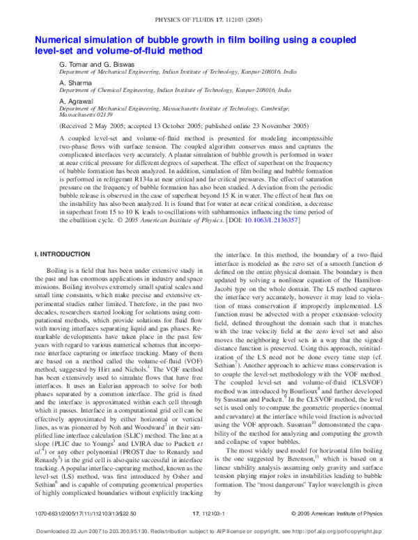 (PDF) Numerical simulation of bubble growth in film boiling using a coupled level-set and volume ...