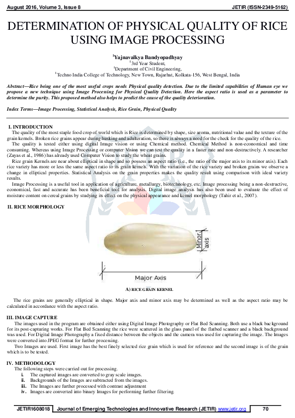 (PDF) DETERMINATION OF PHYSICAL QUALITY OF RICE USING IMAGE PROCESSING