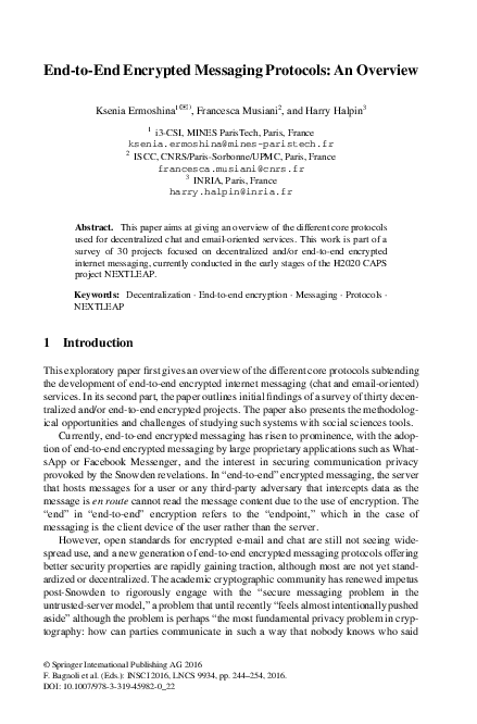 End-to-End Encrypted Messaging Protocols: An Overview