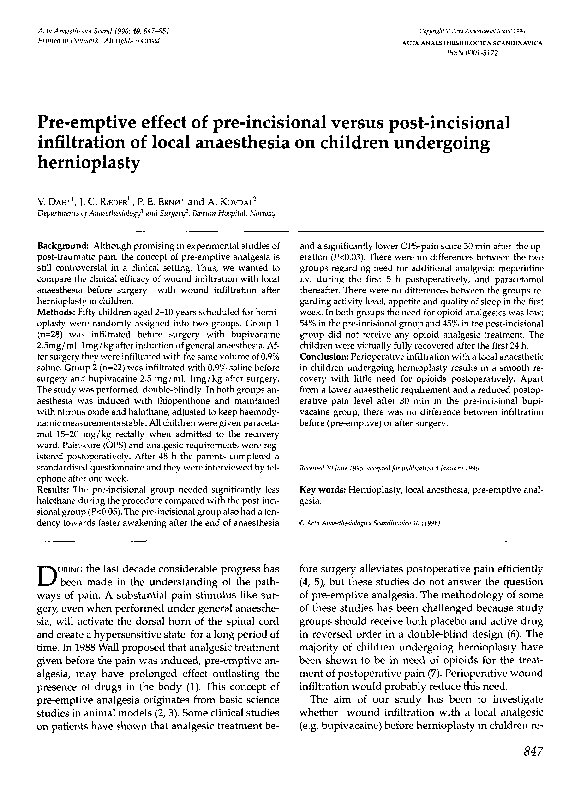 (PDF) Pre-emptive effect of pre-incisional versus post-incisional ...
