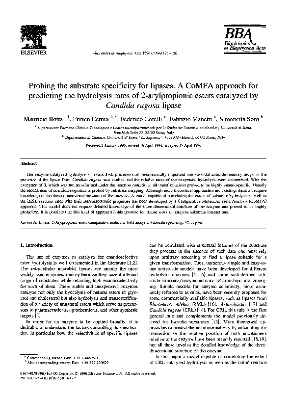 (PDF) Probing the substrate specificity for lipases. A CoMFA approach ...
