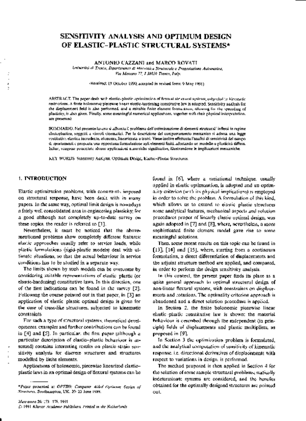 (PDF) Sensitivity analysis and optimum design of elastic-plastic structural systems