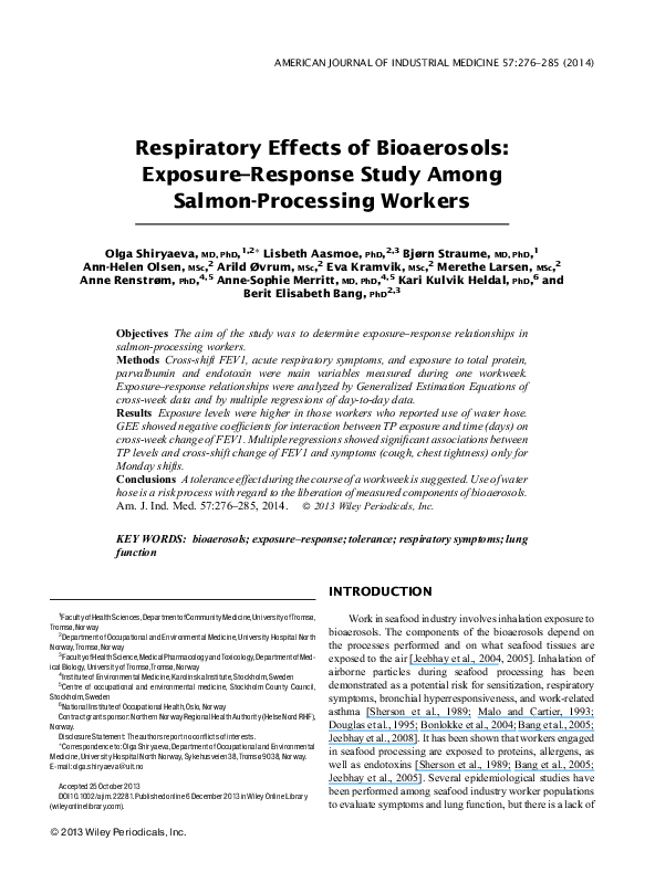 (PDF) Respiratory effects of bioaerosols: Exposure-response study among ...