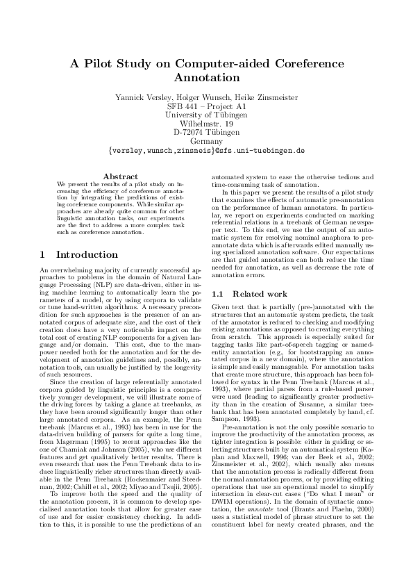 (PDF) A Pilot Study on Computer-aided Coreference Annotation