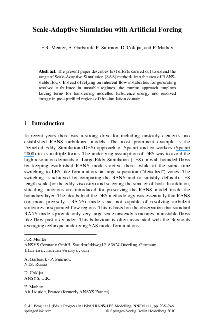 (PDF) Scale-Adaptive Simulation with Artificial Forcing