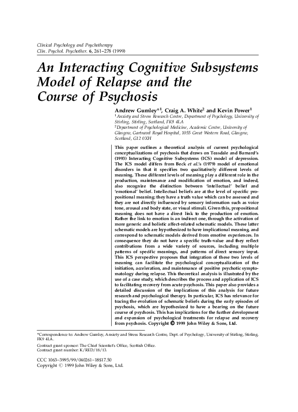 (PDF) An interacting cognitive subsystems model of relapse and the ...