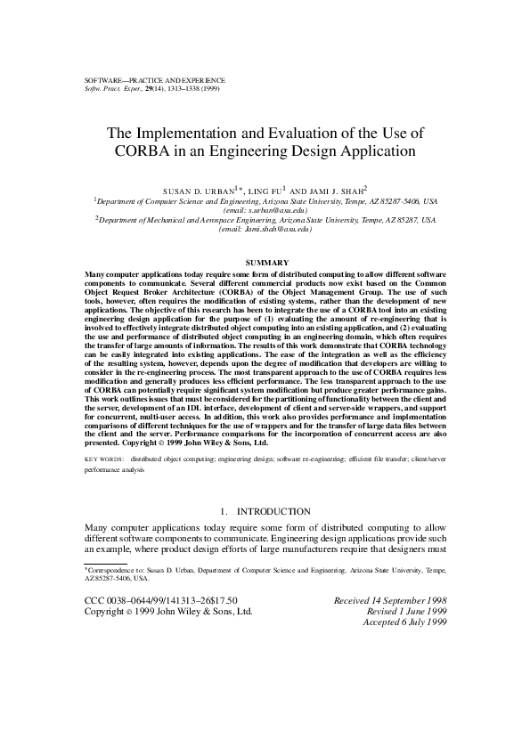 Pdf The Implementation And Evaluation Of The Use Of Corba In An Engineering Design Application