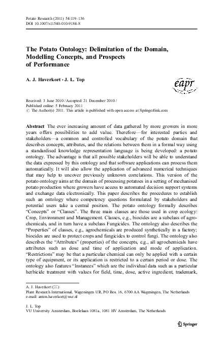 (PDF) The Potato Ontology: Delimitation of the Domain, Modelling ...