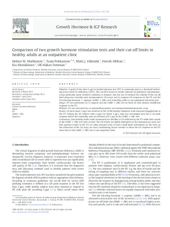(PDF) Comparison of two growth hormone stimulation tests and their cut ...