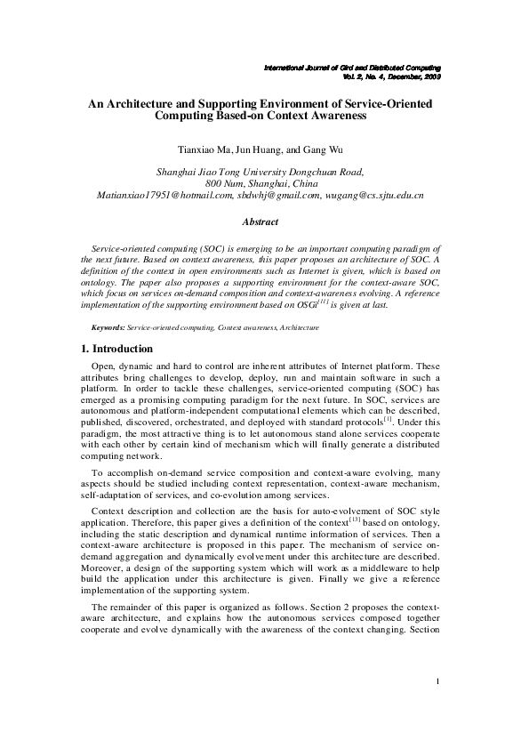 Pdf An Architecture And Supporting Environment Of Service Oriented Computing Based On Context