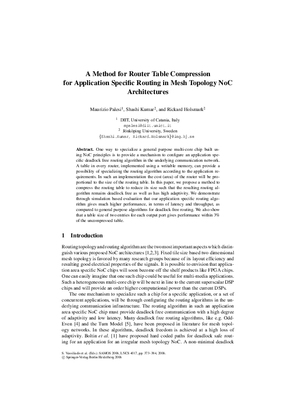 (PDF) A Method for Router Table Compression for Application Specific Routing in Mesh Topology ...