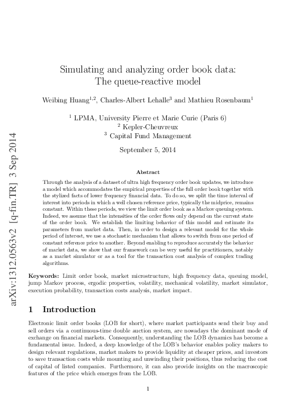 Pdf Simulating And Analyzing Order Book Data The Queue Reactive Model