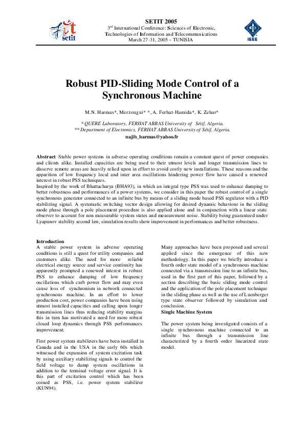 (PDF) Robust PID-Sliding Mode Control of a Synchronous Machine