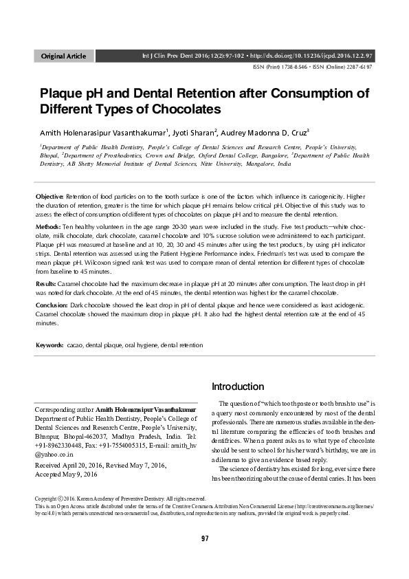 (PDF) Plaque pH and Dental Retention after Consumption of Different ...