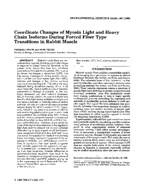 (PDF) Coordinate changes of myosin light and heavy chain isoforms ...