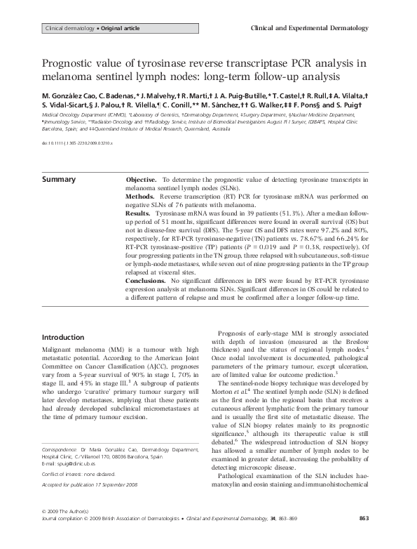 (PDF) Prognostic value of tyrosinase reverse transcriptase PCR analysis in melanoma sentinel ...
