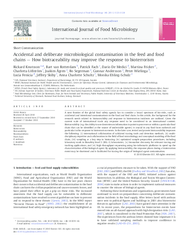 (PDF) Accidental and deliberate microbiological contamination in the ...
