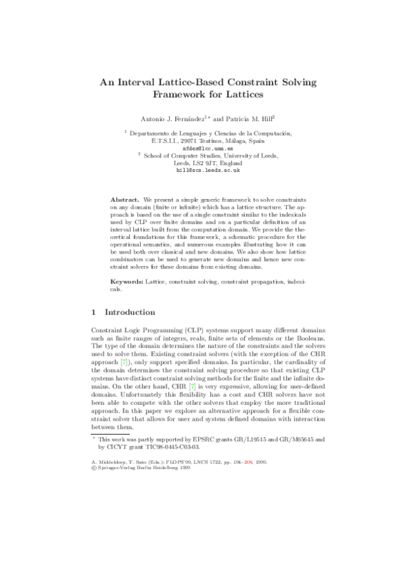 Pdf An Interval Lattice Based Constraint Solving Framework For Lattices