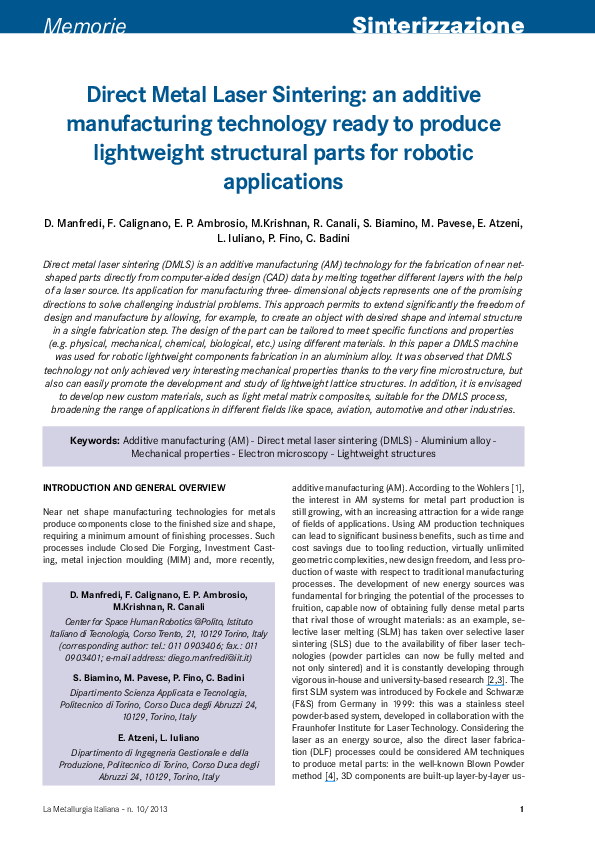 (PDF) Direct Metal Laser Sintering: an additive manufacturing ...