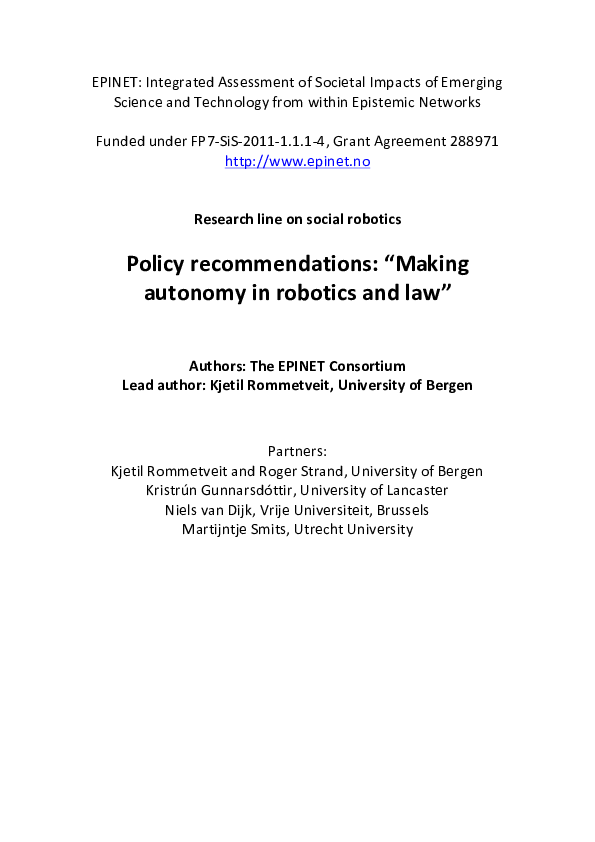(PDF) (Policy) Reporting on the case study of autonomous robots