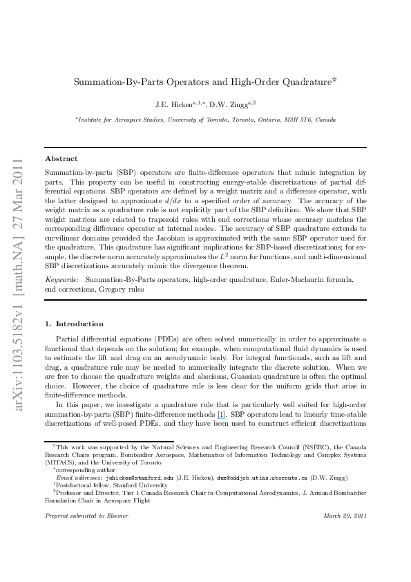 Pdf Summation By Parts Operators And High Order Quadrature