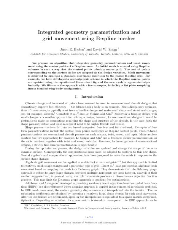 Pdf Integrated Geometry Parameterization And Grid Movement Using B