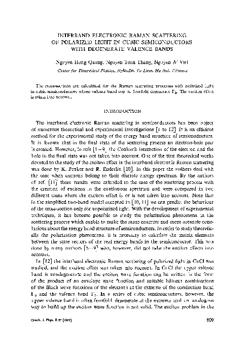(PDF) Interband Electronic Raman Scattering of Polarized Light in CuCl