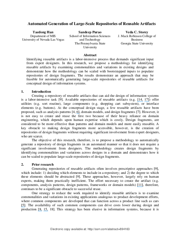 (PDF) Automated Generation of Large-Scale Repositories of Reusable Artifacts