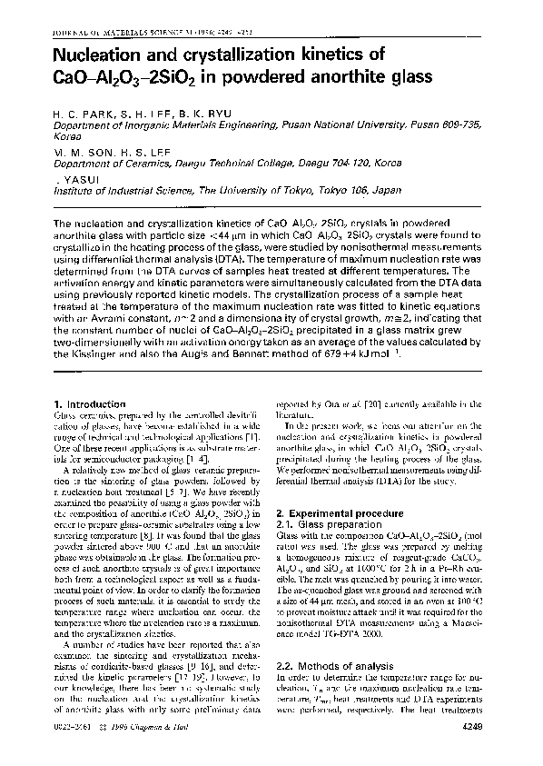 (PDF) Nucleation and crystallization kinetics of CaO-Al2O3-2SiO2 in ...