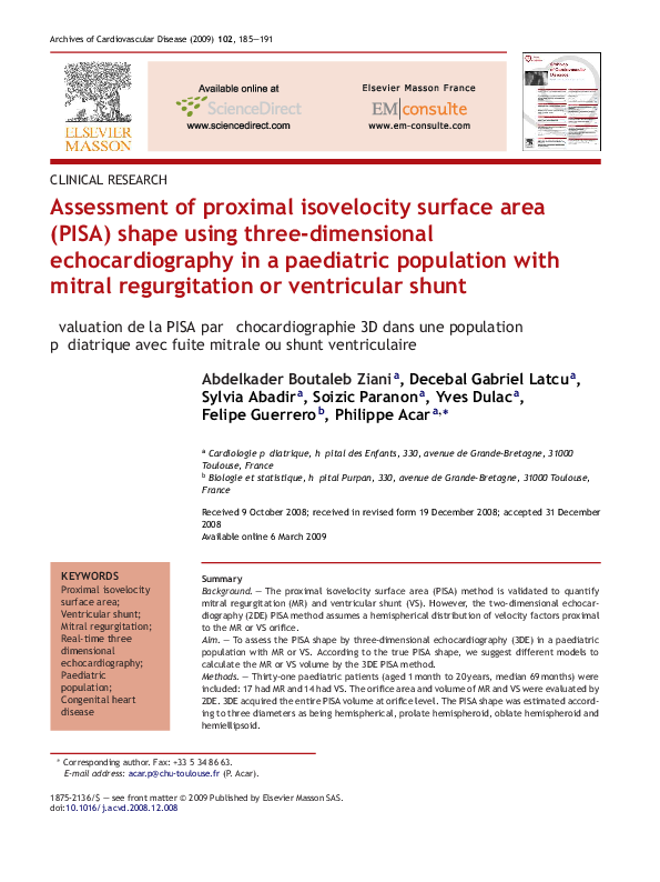 (PDF) Assessment of proximal isovelocity surface area (PISA) shape ...