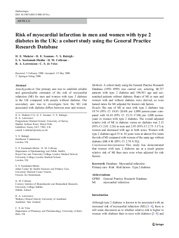 (PDF) Risk of myocardial infarction in men and women with type 2 ...