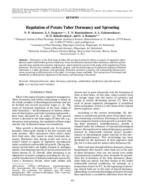 (PDF) Regulation of potato tuber dormancy and sprouting