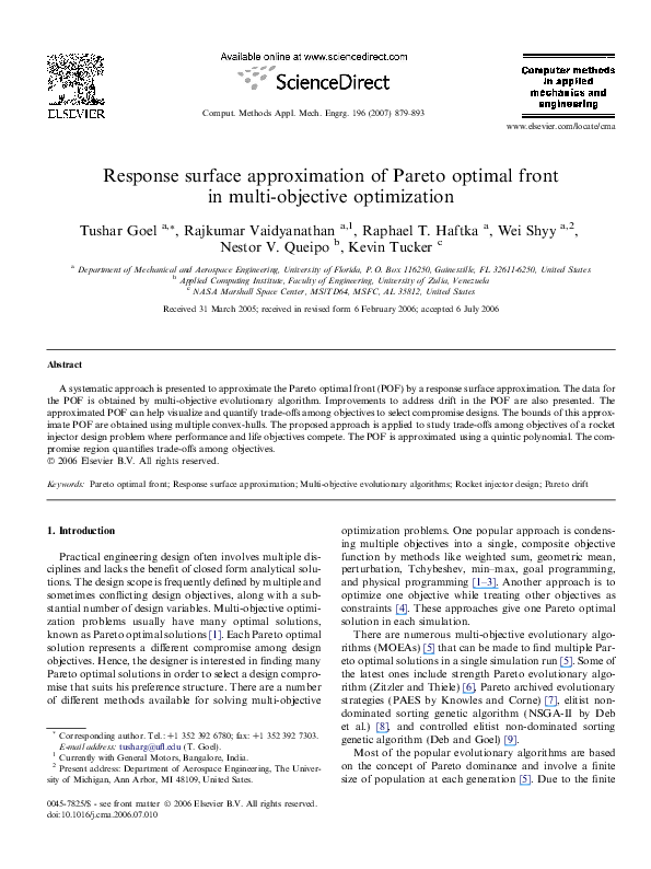 Pdf Response Surface Approximation Of Pareto Optimal Front In Multi