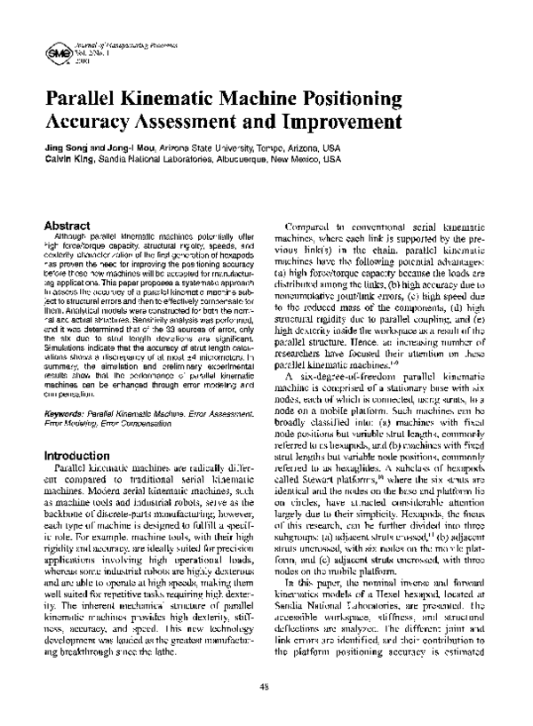 (PDF) Parallel Kinematic Machine Positioning Accuracy Assessment and Improvement