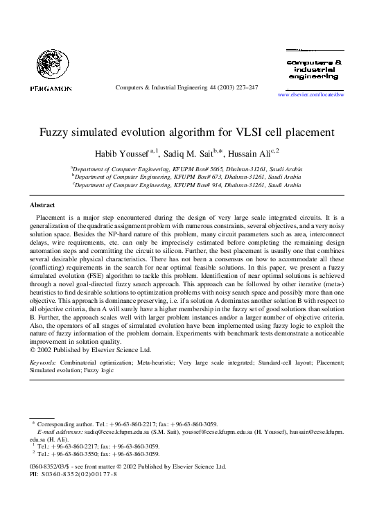 (PDF) Fuzzy simulated evolution algorithm for VLSI cell placement