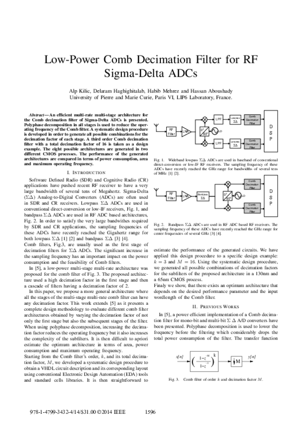 Pdf Low Power Comb Decimation Filter For Rf Sigma Delta Adcs H Mehrez 
