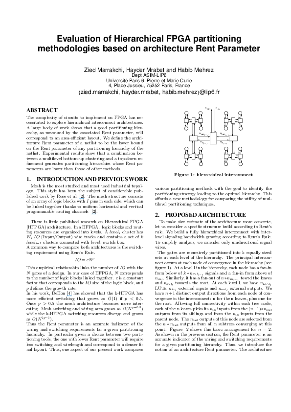 (PDF) Evaluation of Hierarchical FPGA partitioning methodologies based on architecture Rent ...
