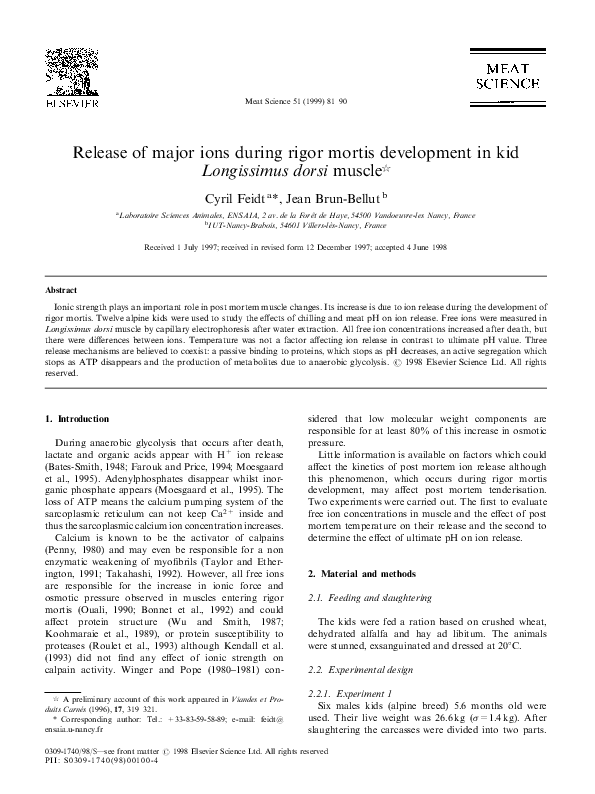 (PDF) Release of major ions during rigor mortis development in kid Longissimus dorsi muscle